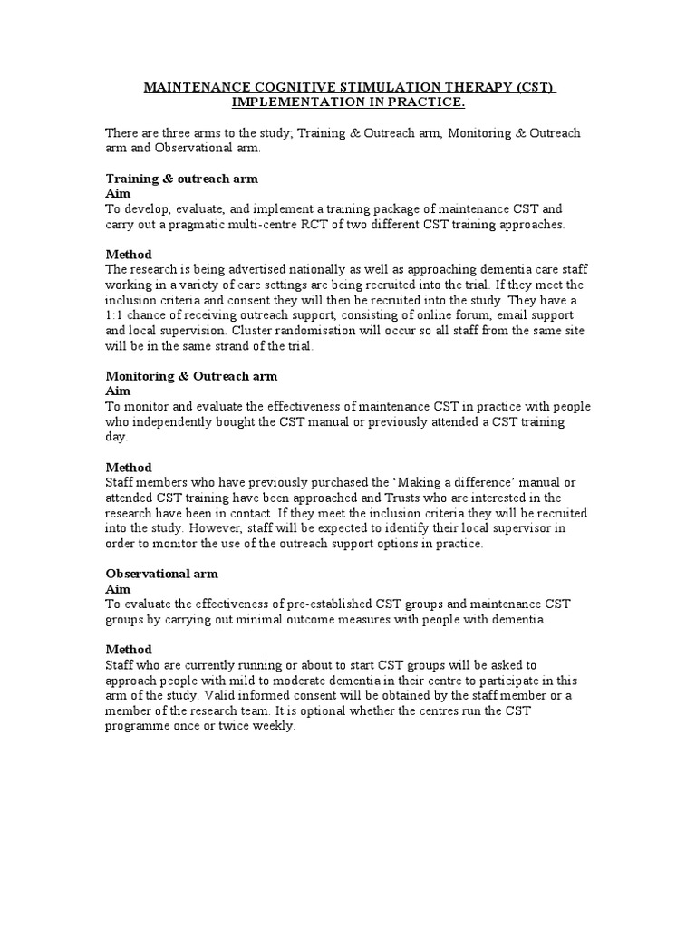 Maintenance Cognitive Stimulation Therapy (CST) Implementation in ...