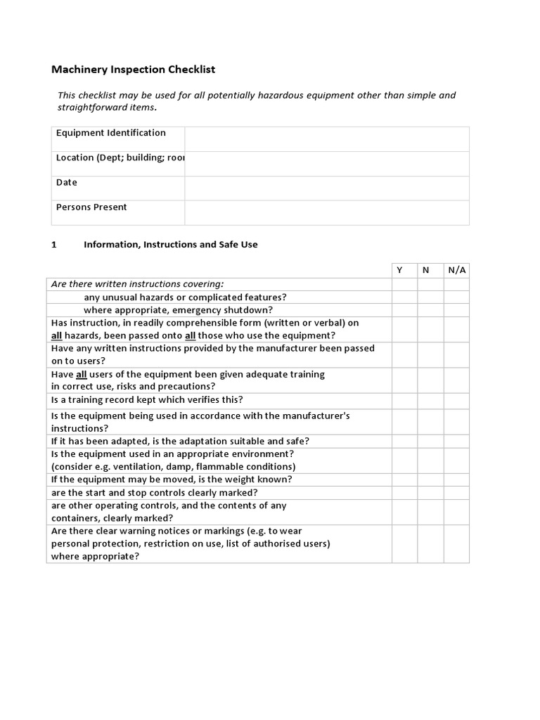 Machinery Inspection Checklist | PDF | Safety | Business