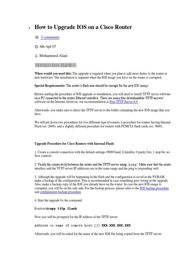 How To Upgrade IOS On A Cisco Router | PDF | Filename | Booting