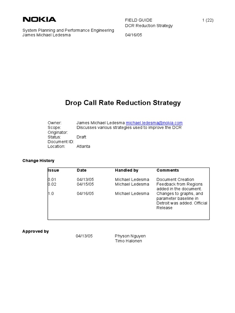Drop Call Reduction Strategy 1.0 | PDF