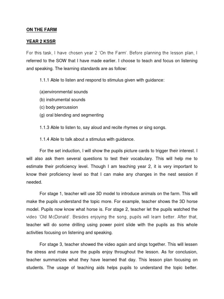Year 2 Lesson Plan: On the Farm | PDF