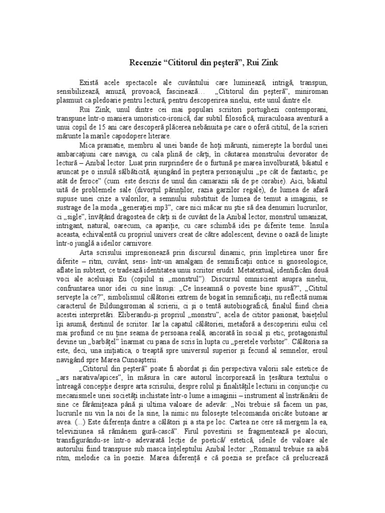 Recenzie Cititorul Din Pestera | PDF