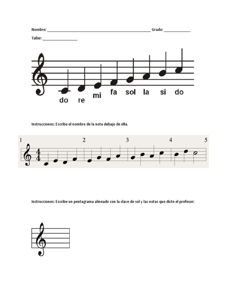 Ejercicio Notas Musicales Clave de Sol | PDF