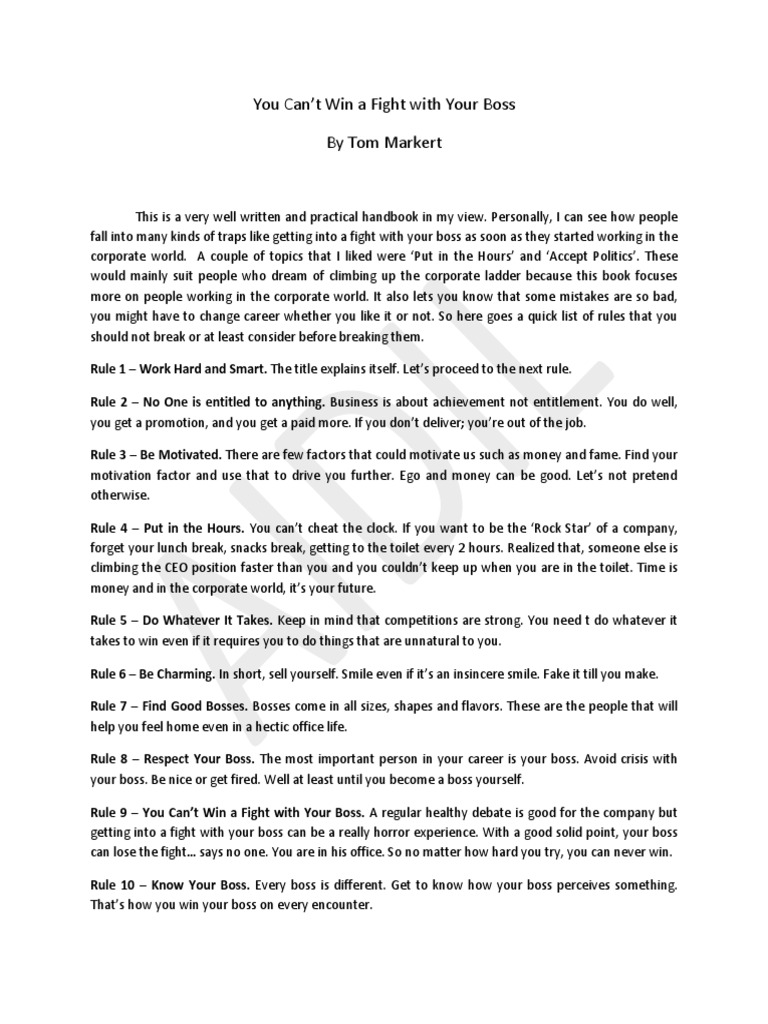You Can't Win A Fight With Your Boss by Tom Markert | PDF | Mentorship ...