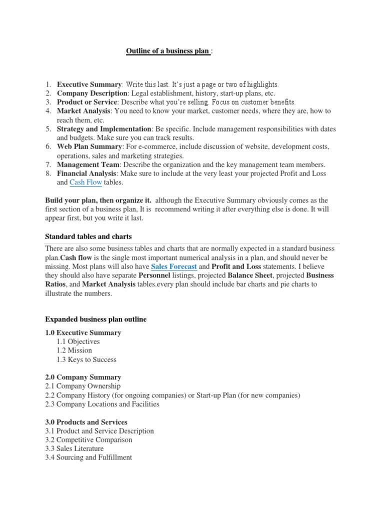 Outline of A Business Plan | PDF | Business Plan | Market Analysis
