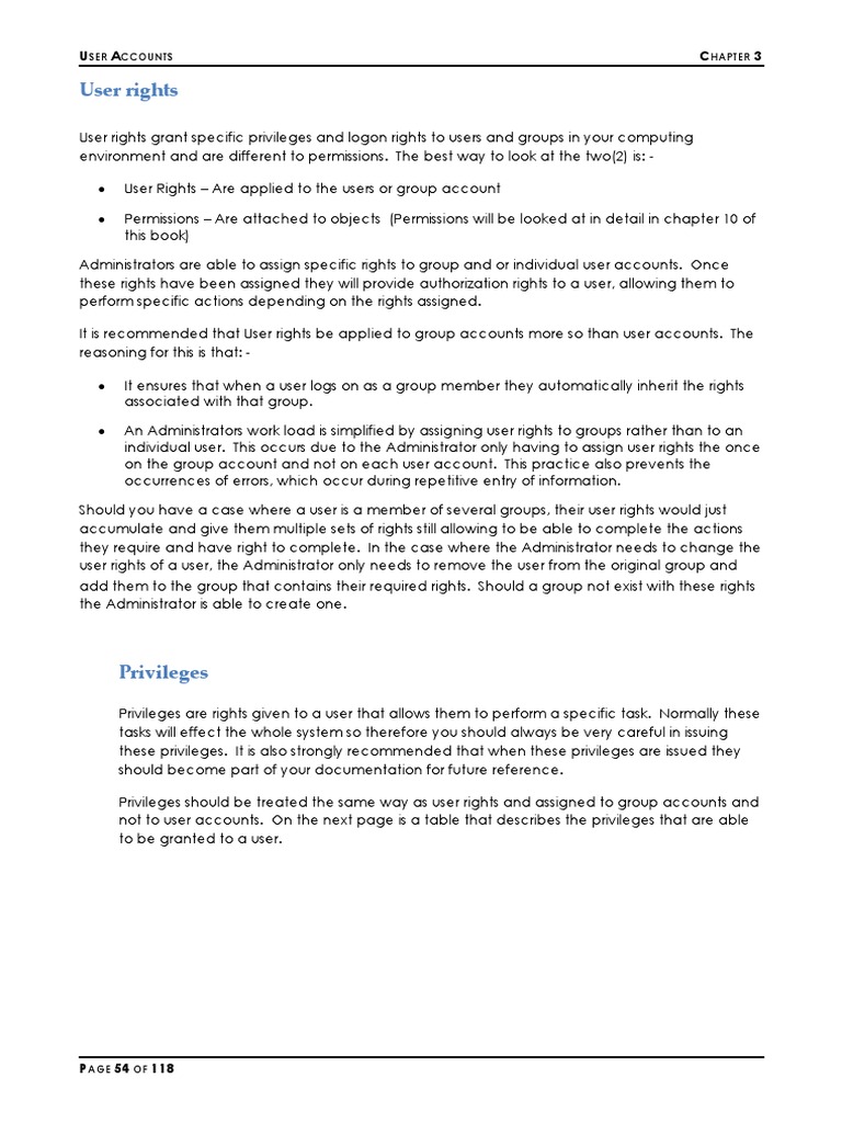 User Rights: SER Ccounts Hapter | PDF | Remote Desktop Services ...