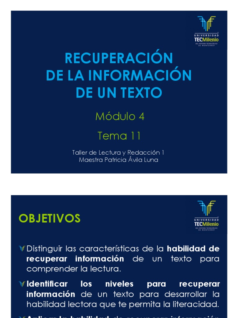 Recuperación de Info | PDF | Información | Comprensión lectora