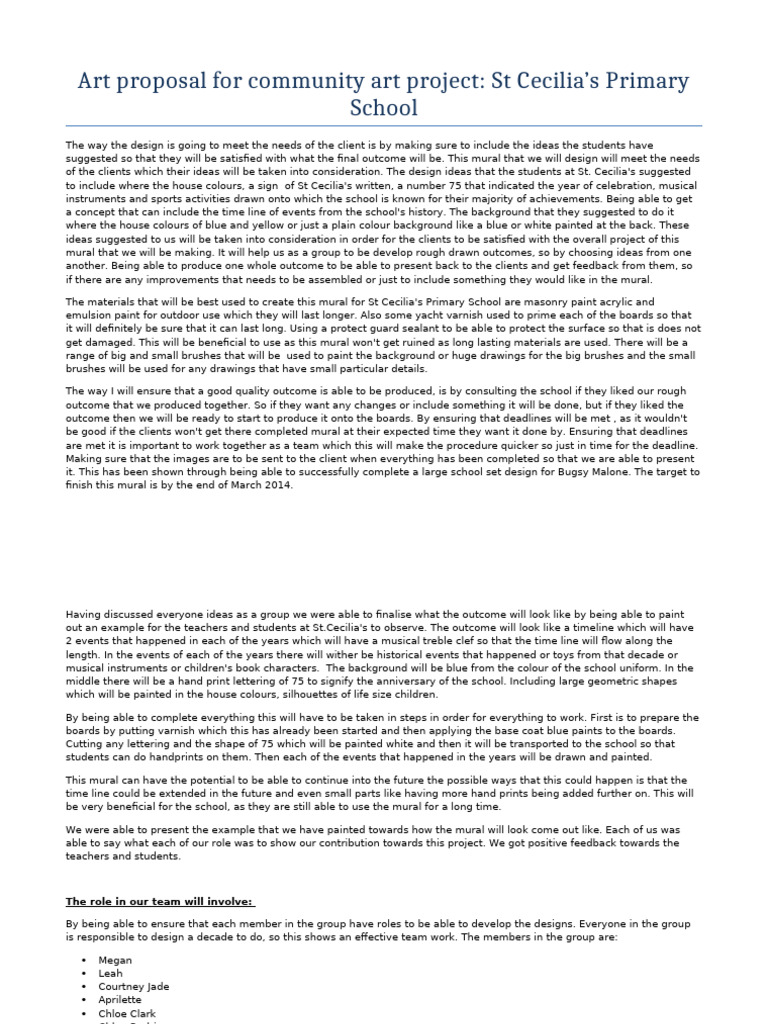 Art Proposal For Community Art Project: ST Cecilia's Primary School ...