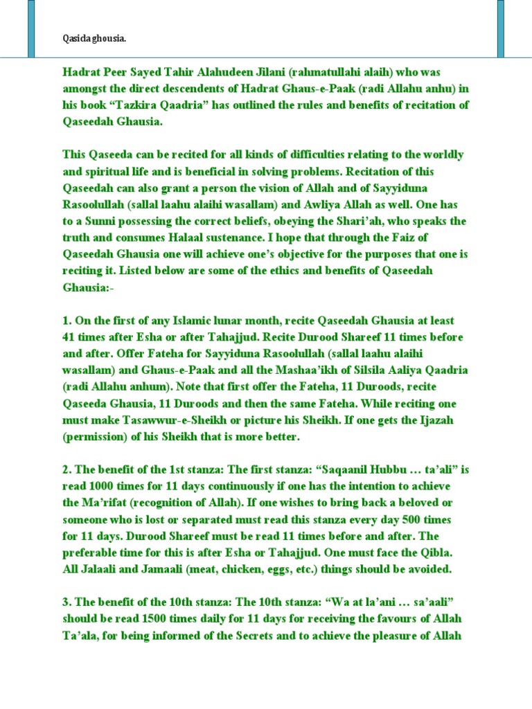 Qasida Ghousia | PDF | Religion & Spirituality