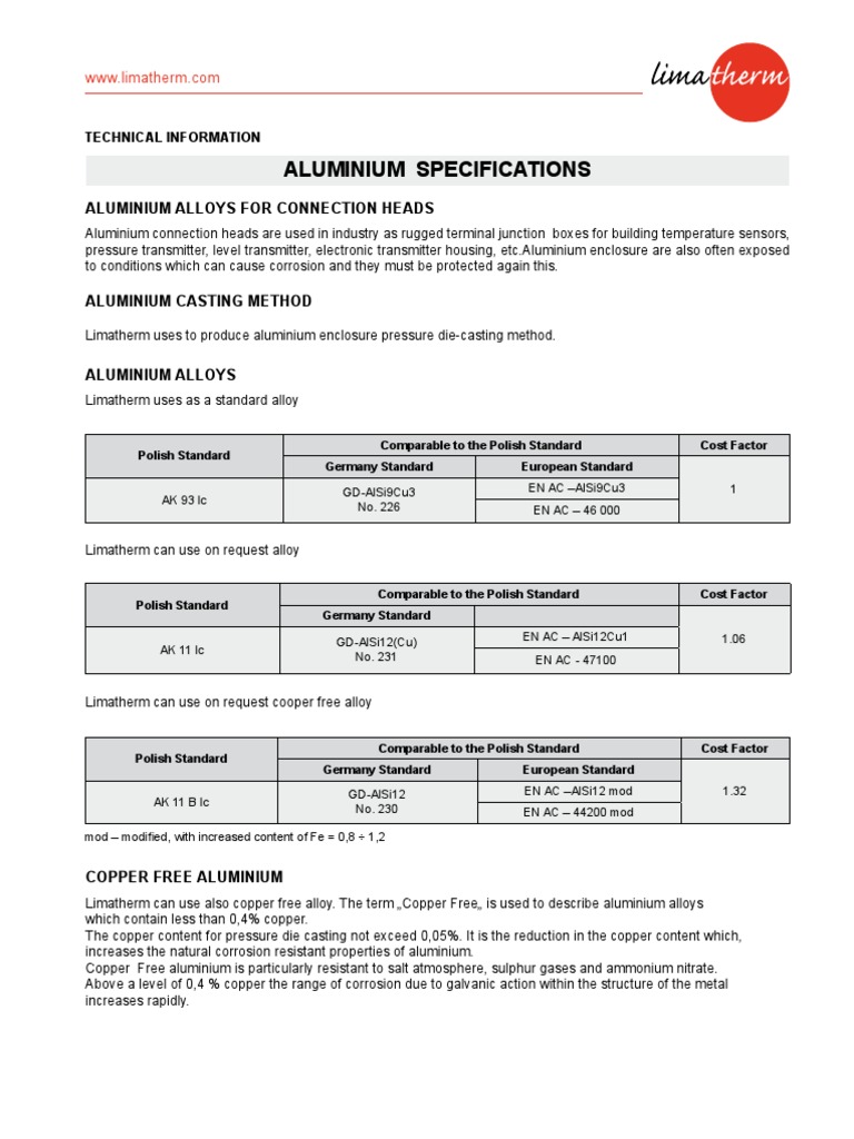 Aluminium Specification | PDF | Copper | Aluminium