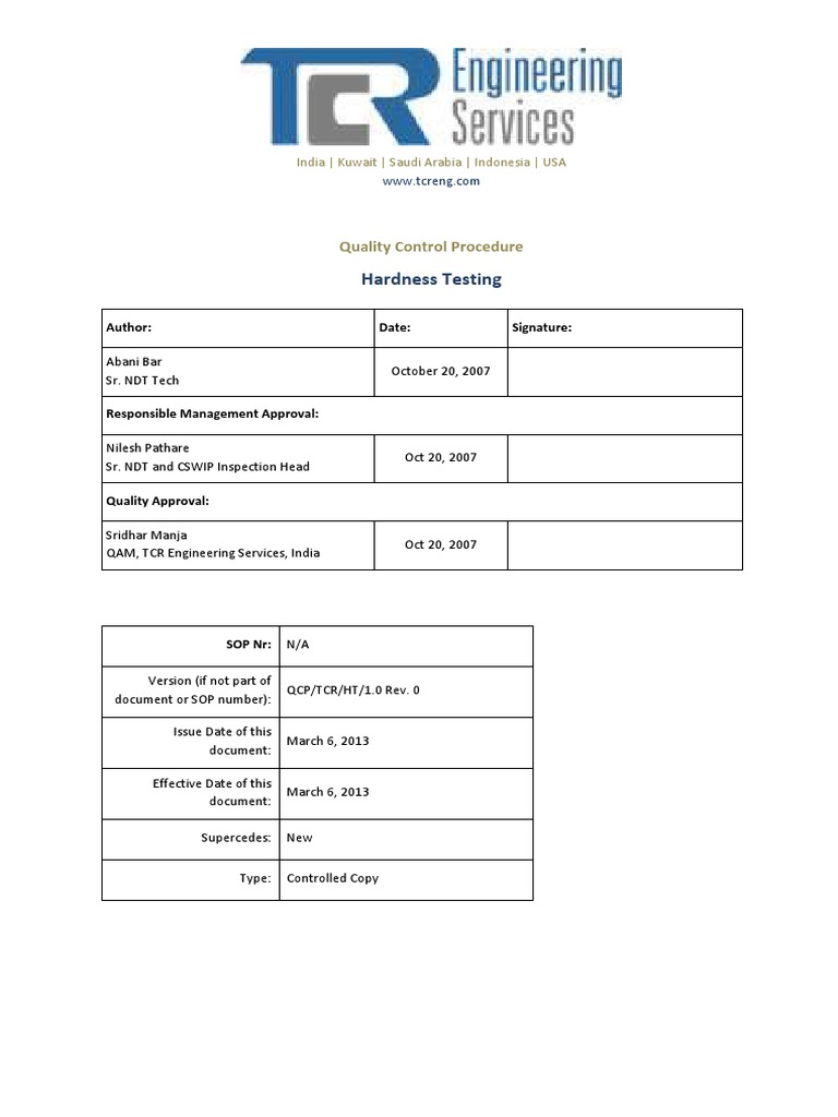 In Situ Hardness Testing Procedure Nilesh | PDF | Nondestructive ...