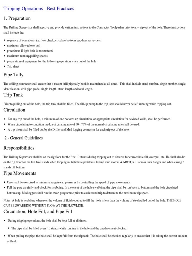 Tripping Operations - Best Practices | PDF | Drilling Rig | Drilling