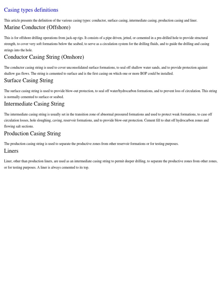 Casing Types Definitions | PDF