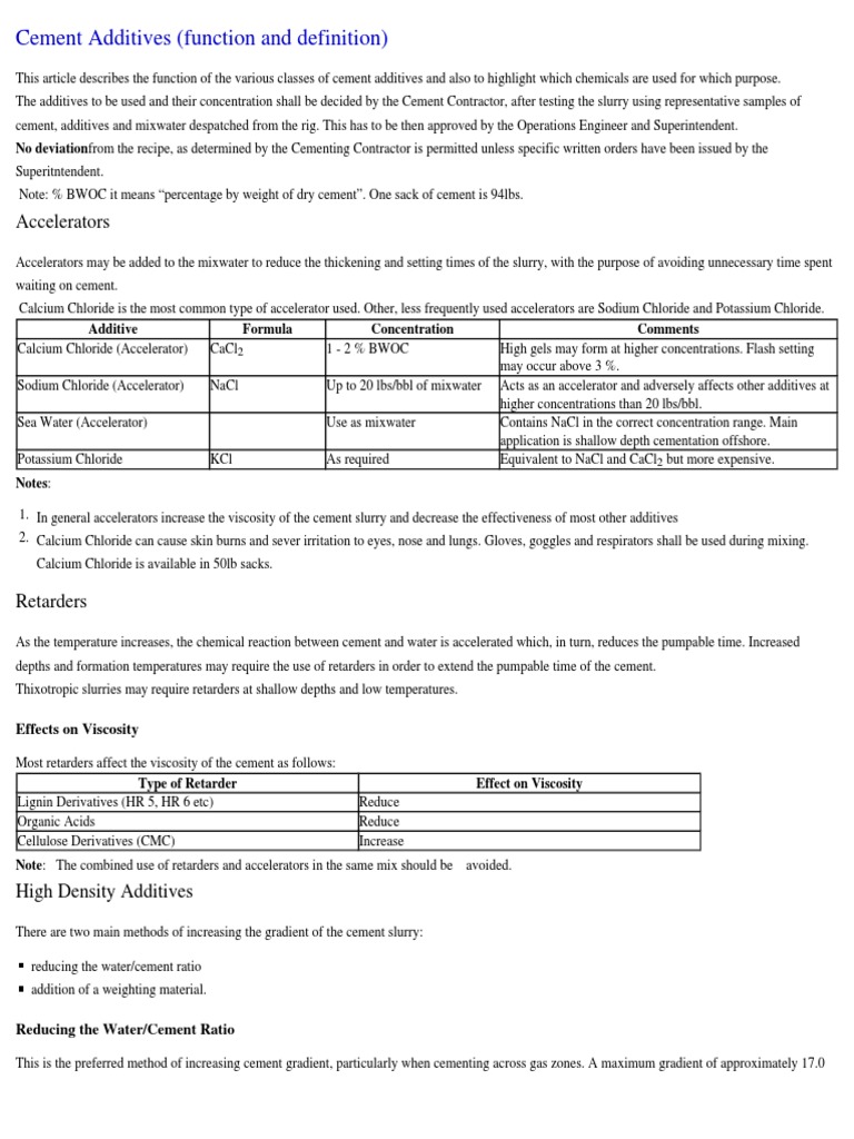 Cement Additives (Function and Definition) | PDF | Chloride | Cement