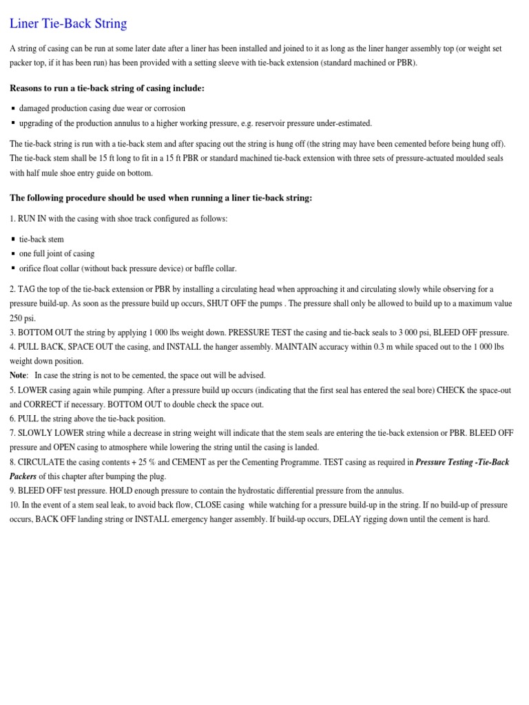 Liner Tie-Back String | PDF | Casing (Borehole) | Gases