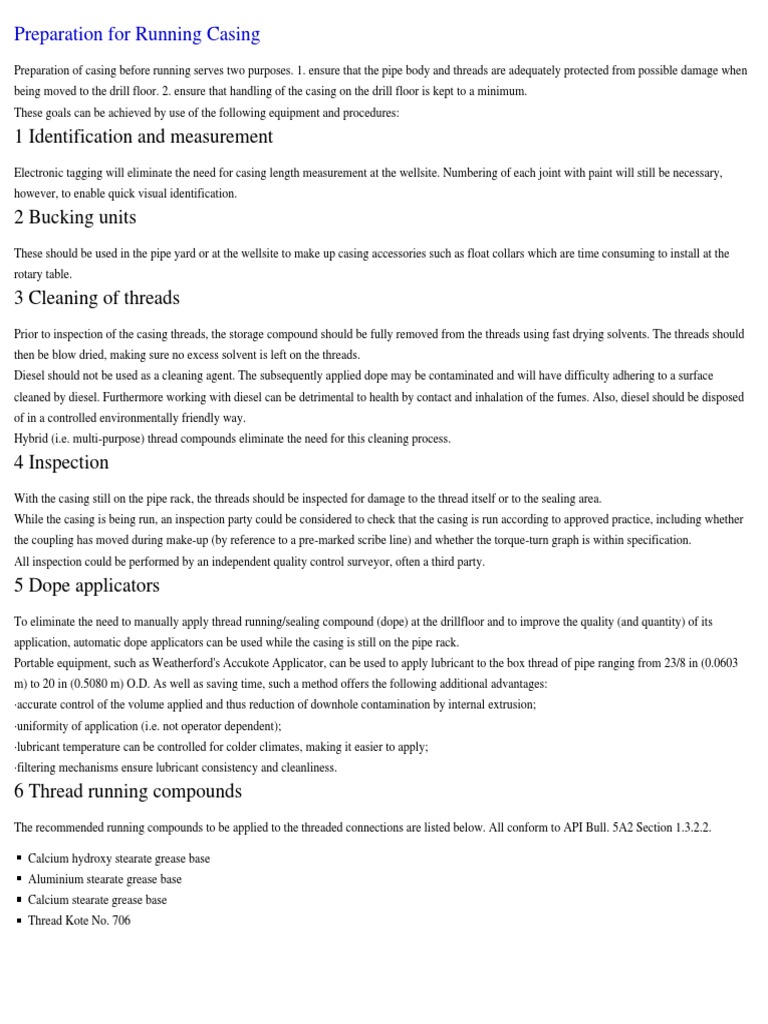 Preparation For Running Casing | PDF | Casing (Borehole) | Pipe (Fluid ...