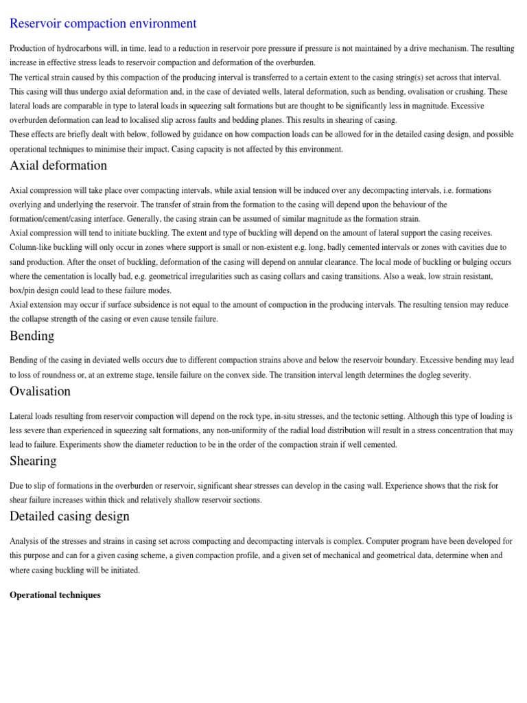 Reservoir Compaction Environment | PDF | Buckling | Stress (Mechanics)