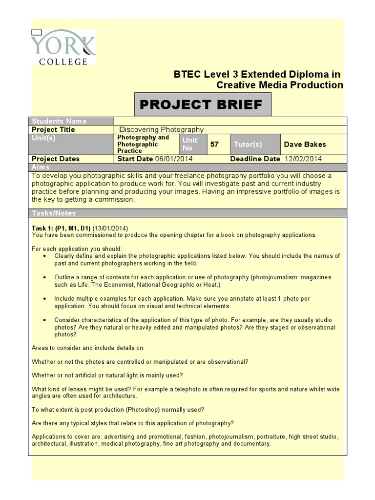 Photography Brief | PDF | Portrait Photography | Imaging