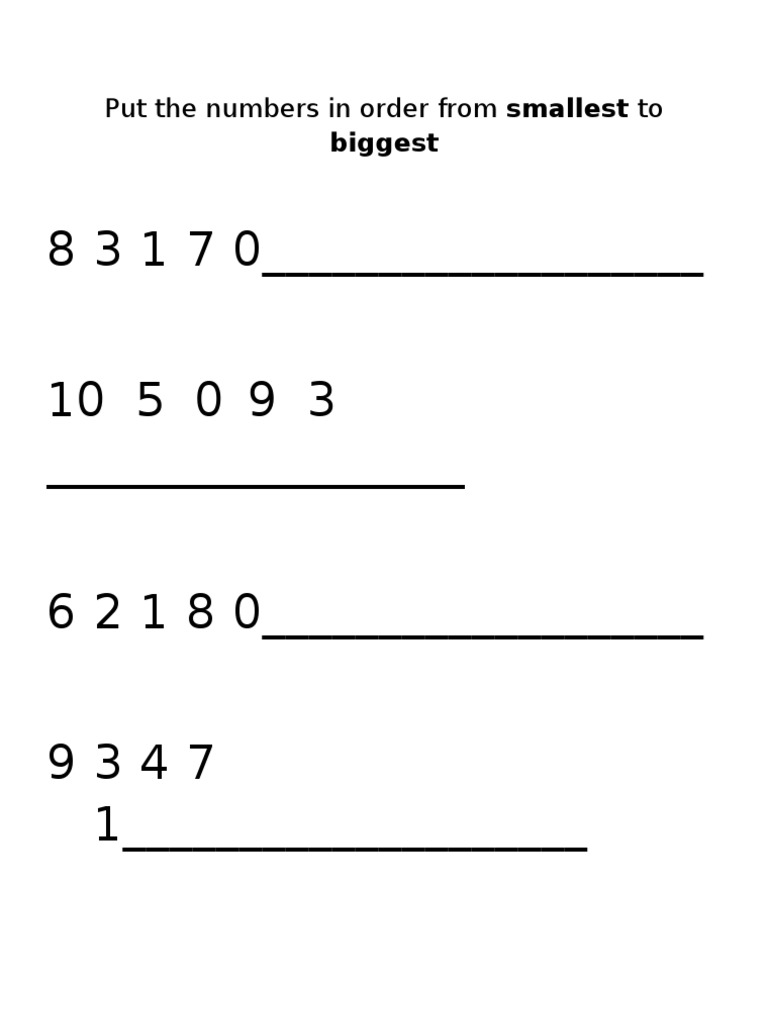 Put The Numbers in Order From Smallest To Biggest Between 1 and 10 | PDF