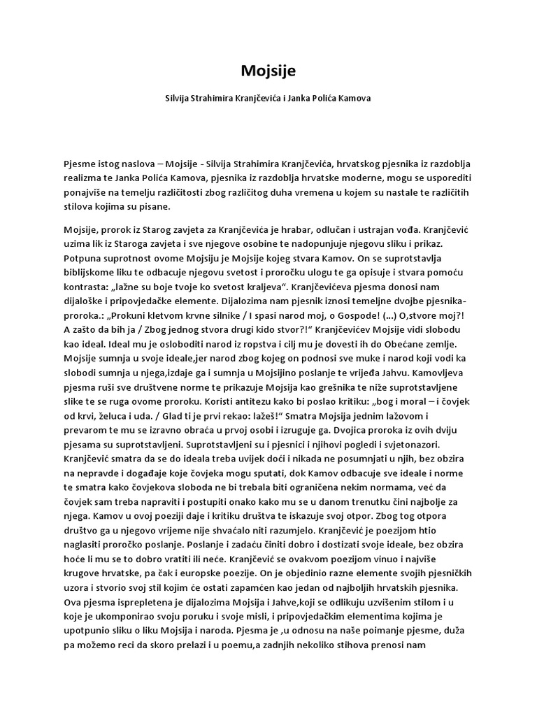 Usporedni esej: Mojsije