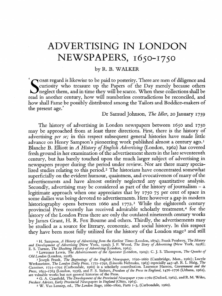 Advertising in London Newspapers, 1650-1750 | PDF | Newspapers ...