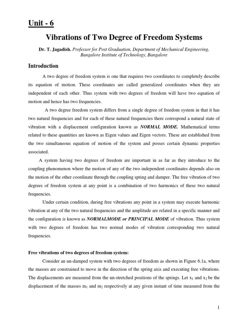 Vibrations of Two Degree of Freedom Systems | PDF | Normal Mode | Theoretical Physics