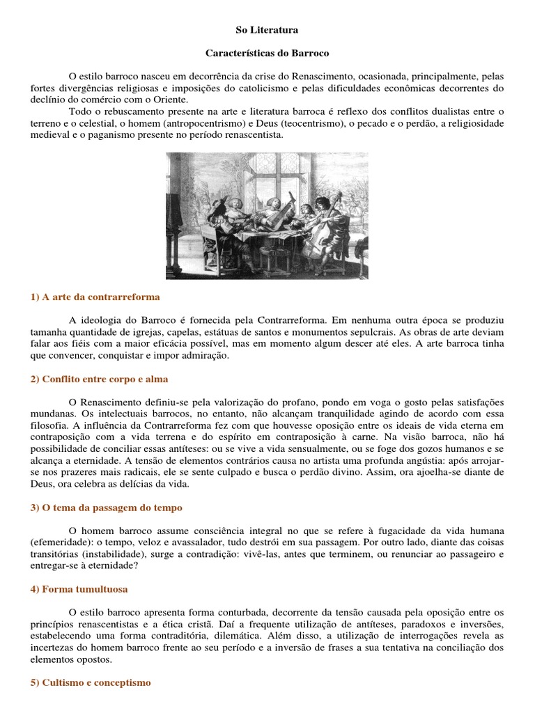 Texto - Caracteristicas Do Barroco - So Literatura | Download grátis ...