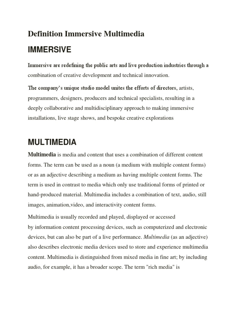 Definition of Immersive Multimedia and its Uses | PDF | Multimedia ...