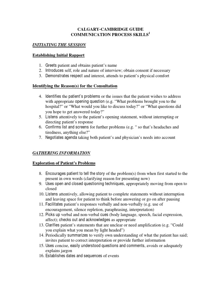 Initiating The Session: Calgary-Cambridge Guide Communication Process ...