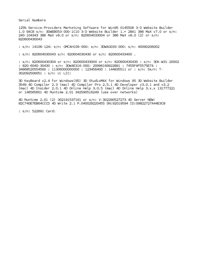 Serial Numbers for Software Products | PDF | Microsoft Office | X86 ...