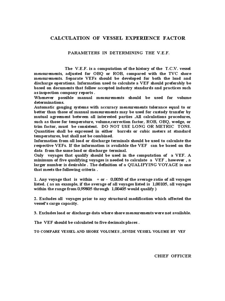 Vessel Experience Factor Calculation Guide | PDF