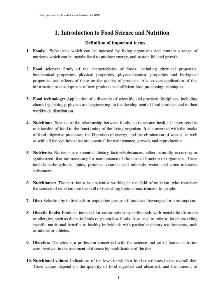 Dietetics Definition Introduction To Food Science And Nutrition BND