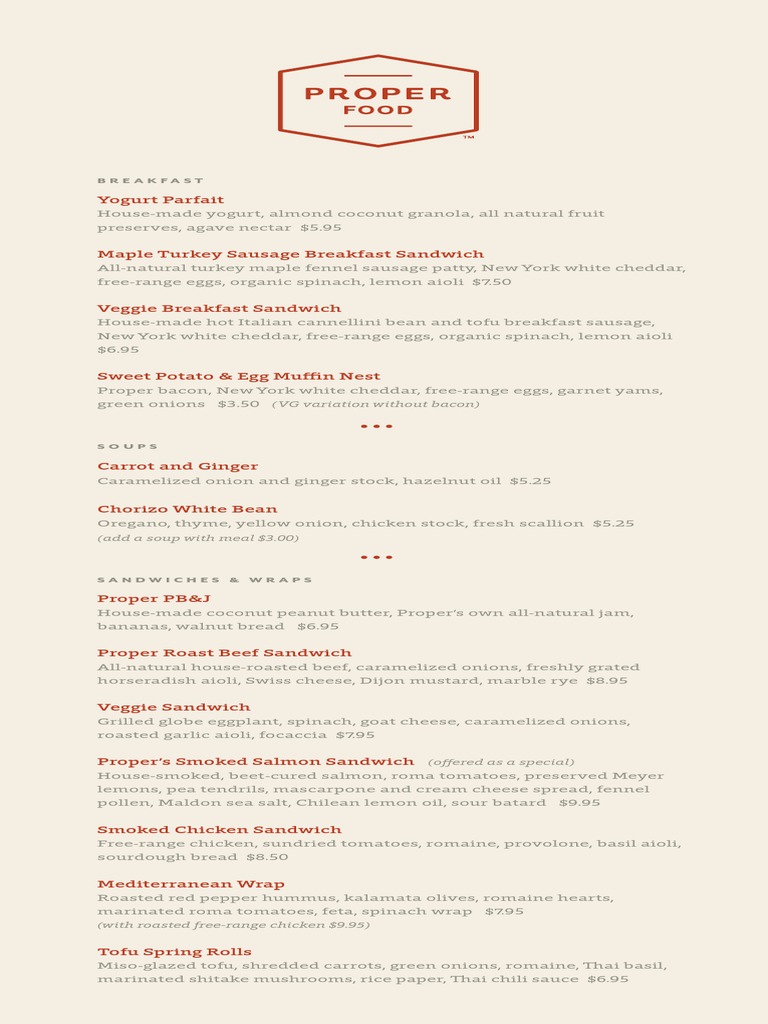 Proper Food Menu | PDF | Salad | Food And Drink Preparation