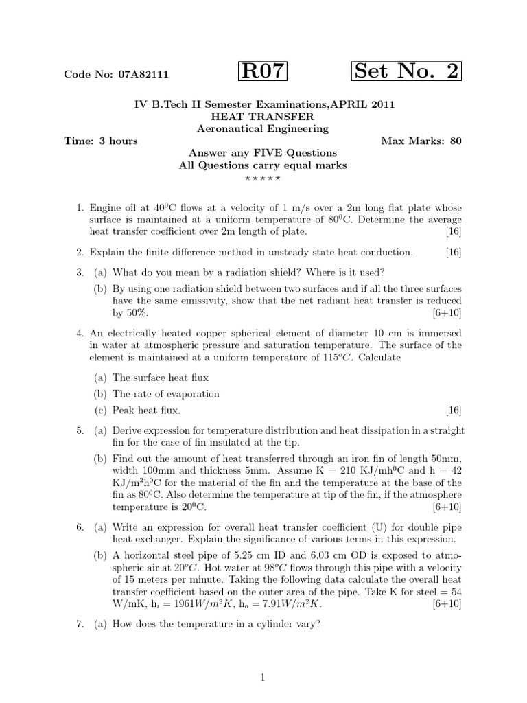 R07 Set No. 2 | PDF | Heat Transfer | Heat