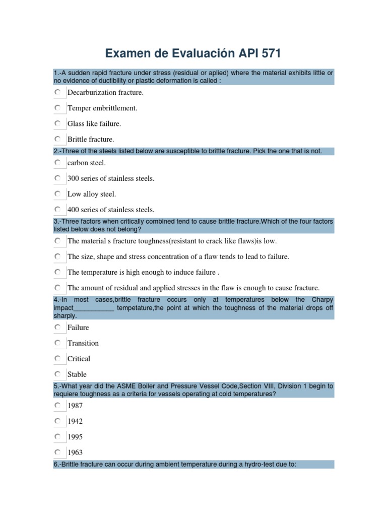 API 571 Evaluation Exam on Fracture and Corrosion | PDF | Corrosion ...