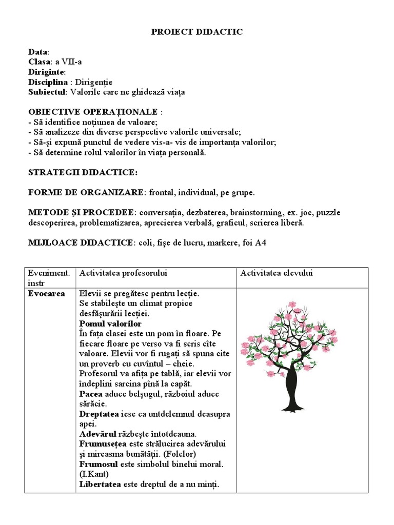 Proiect Didactic Dirigentie | PDF