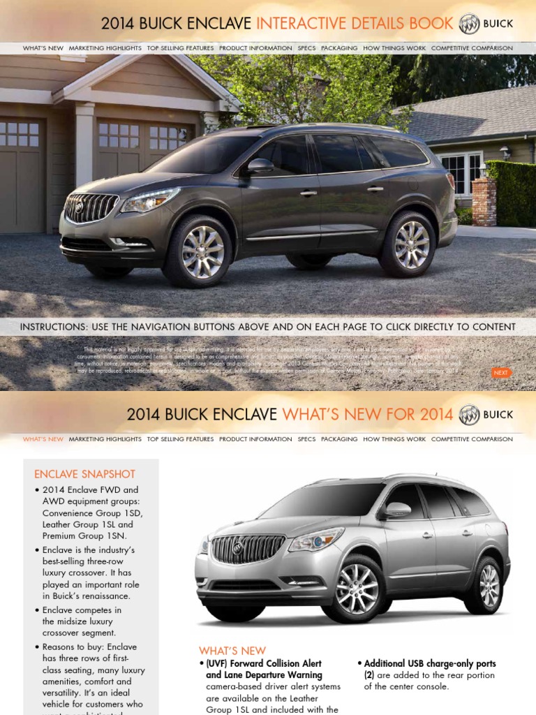 2014 Enclave Detail Book | PDF | Motor Vehicle | Automotive Technologies
