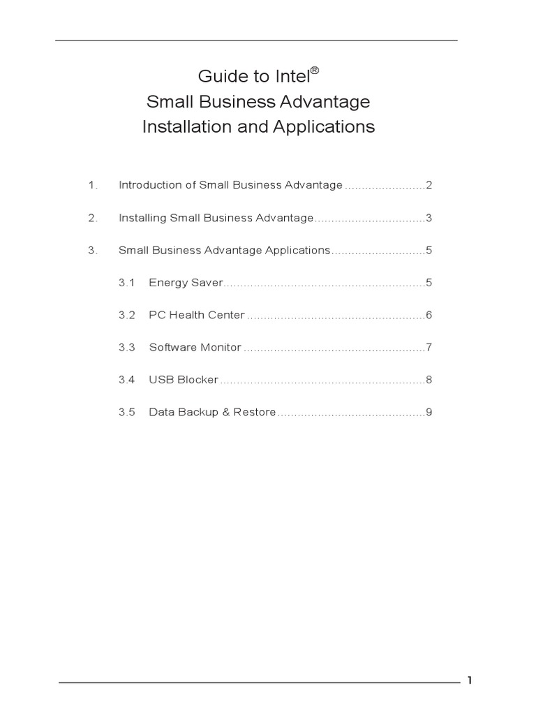 Guide To Intel Small Business Advantage Installation and Applications ...