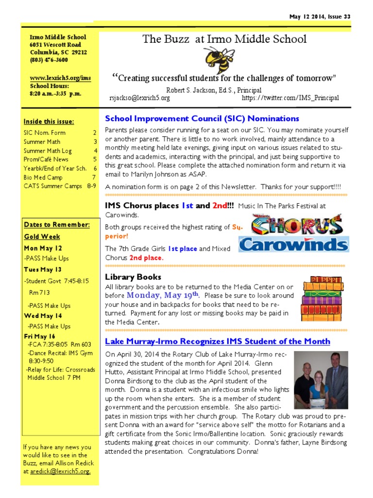 The Buzz at Irmo Middle School ": Creating Successful Students For The ...