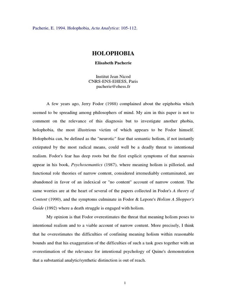 Understanding Holophobia in Semantics | PDF | Epistemology | Rationality