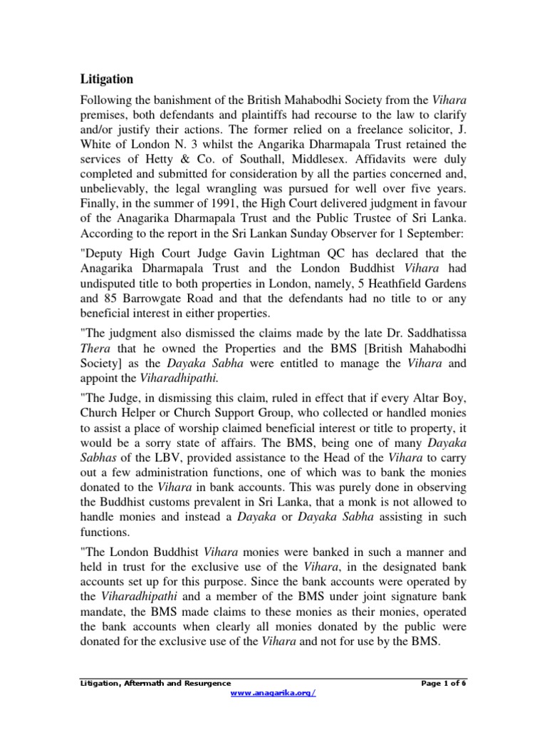 Litigation: Thera That He Owned The Properties and The BMS (British ...