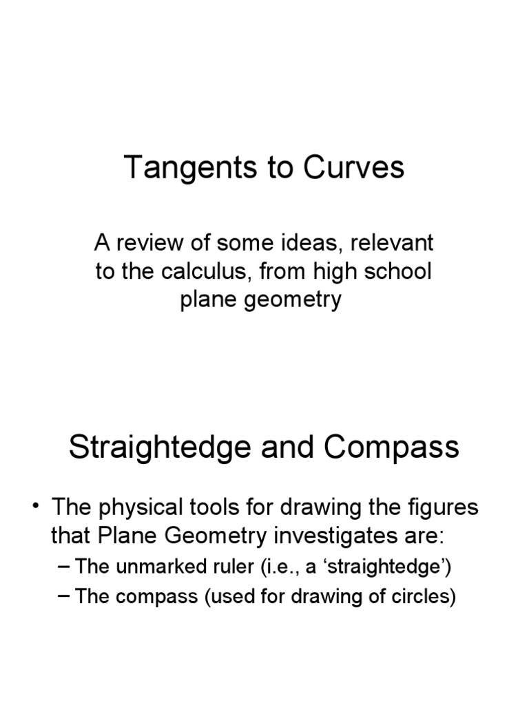 Tangents To Curves: A Review of Some Ideas, Relevant To The Calculus ...