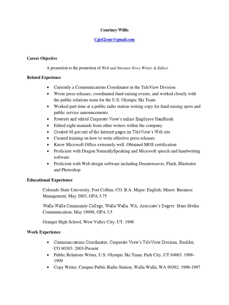 Web Writer & Editor Career Profile | PDF