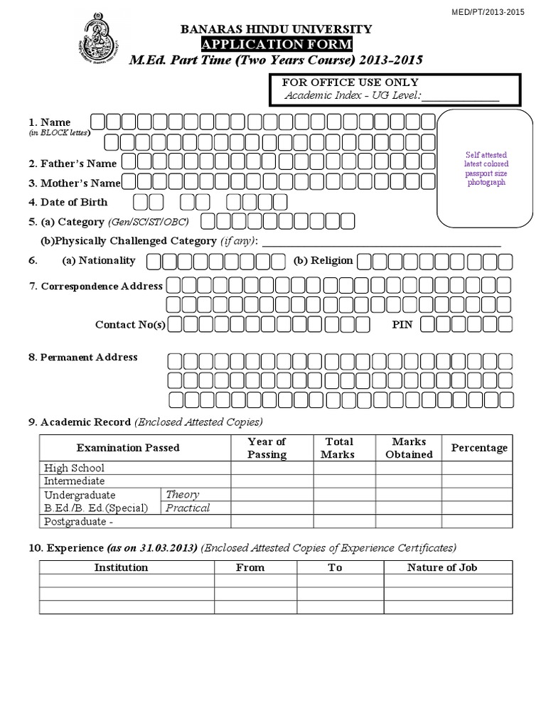 M.Ed. Part-Time Application Form 2013-2015 | PDF