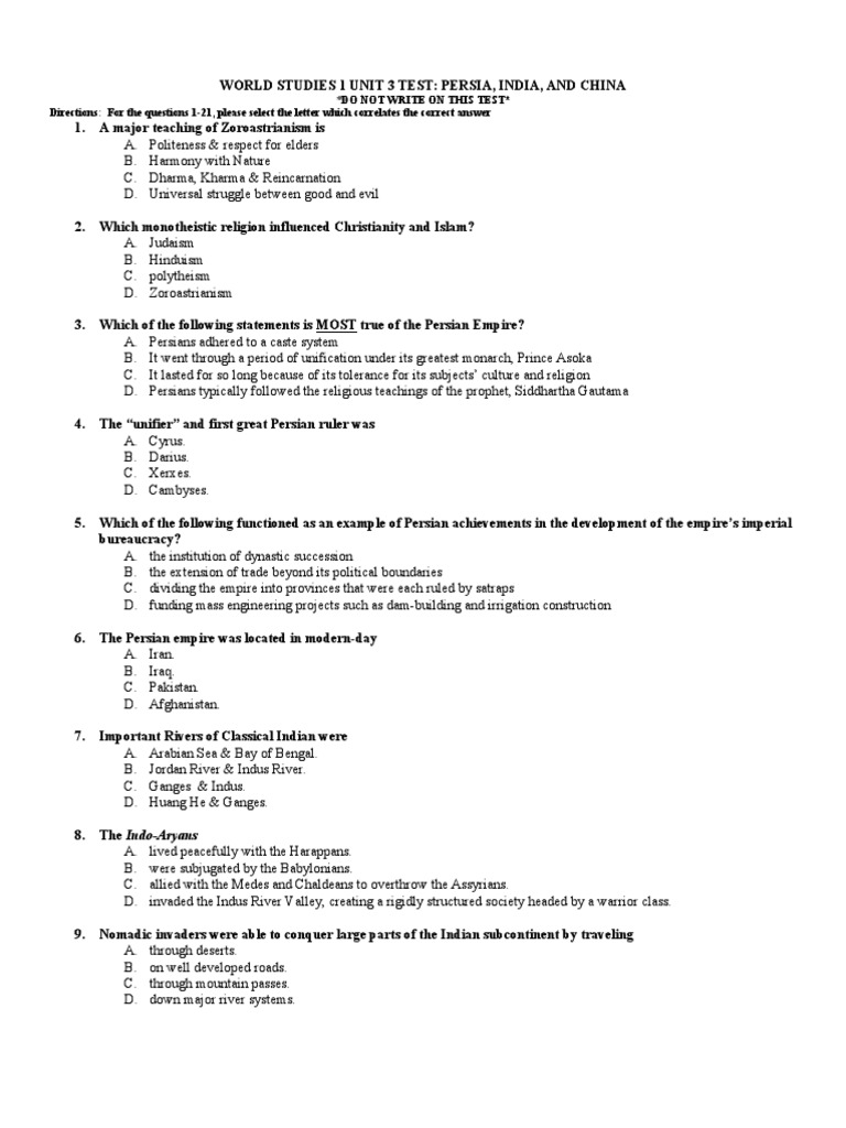 Unit Test Indiachinapersia | PDF | Religious Belief And Doctrine ...