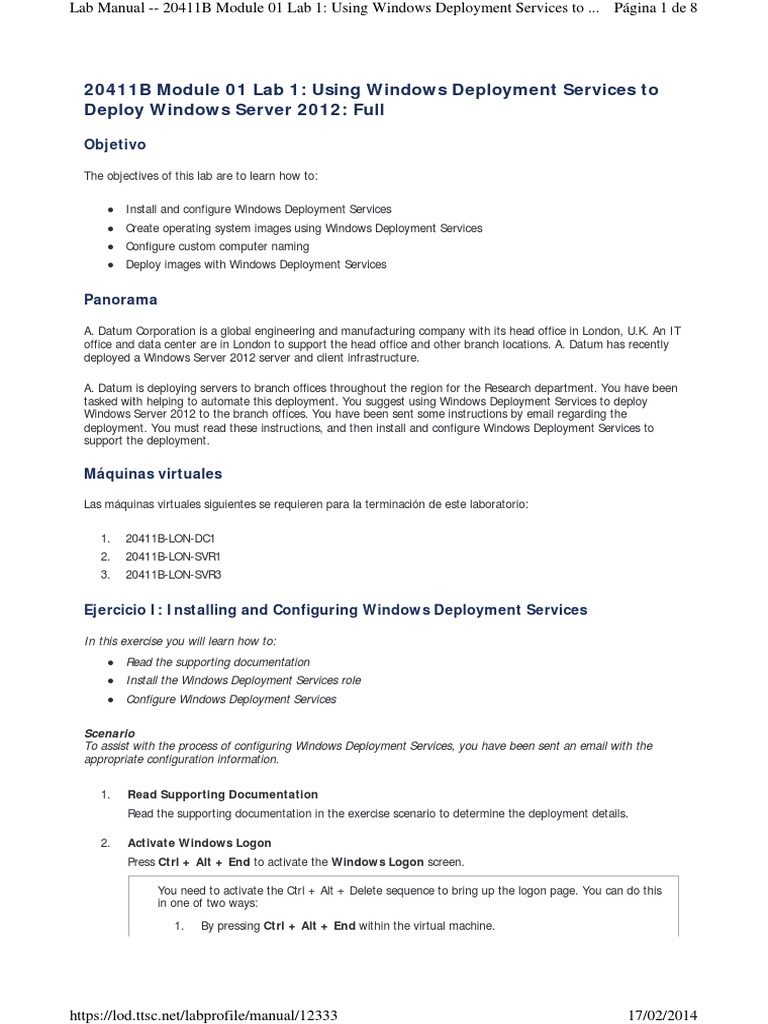 20411B Module 01 Lab 1: Using Windows Deployment Services To Deploy ...
