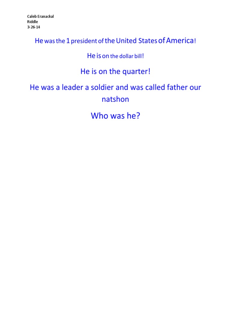Presidential Riddle for Kids | PDF | Social Science | Travel