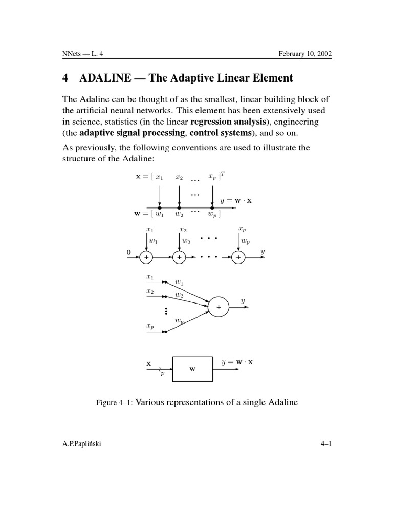 4 Adaline - The Adaptive Linear Element: Nnets - L. 4 February 10, 2002 ...