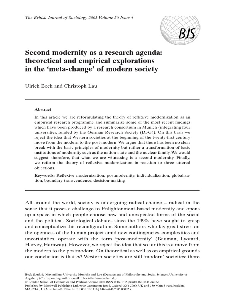 Beck, Ulrich & Lau, Christoph - Second Modernity As A Research Agenda ...