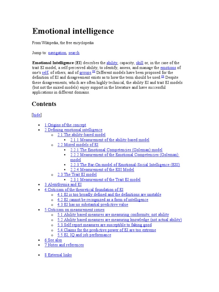 Emotional Intelligence | PDF | Emotional Intelligence | Intelligence ...